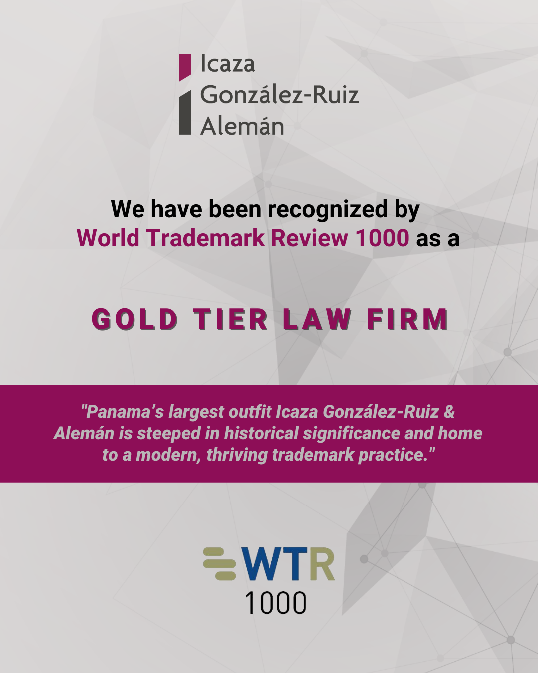 Icaza, González-Ruiz & Alemán is recognized as a Gold Tier Law Firm | IGRA Panama